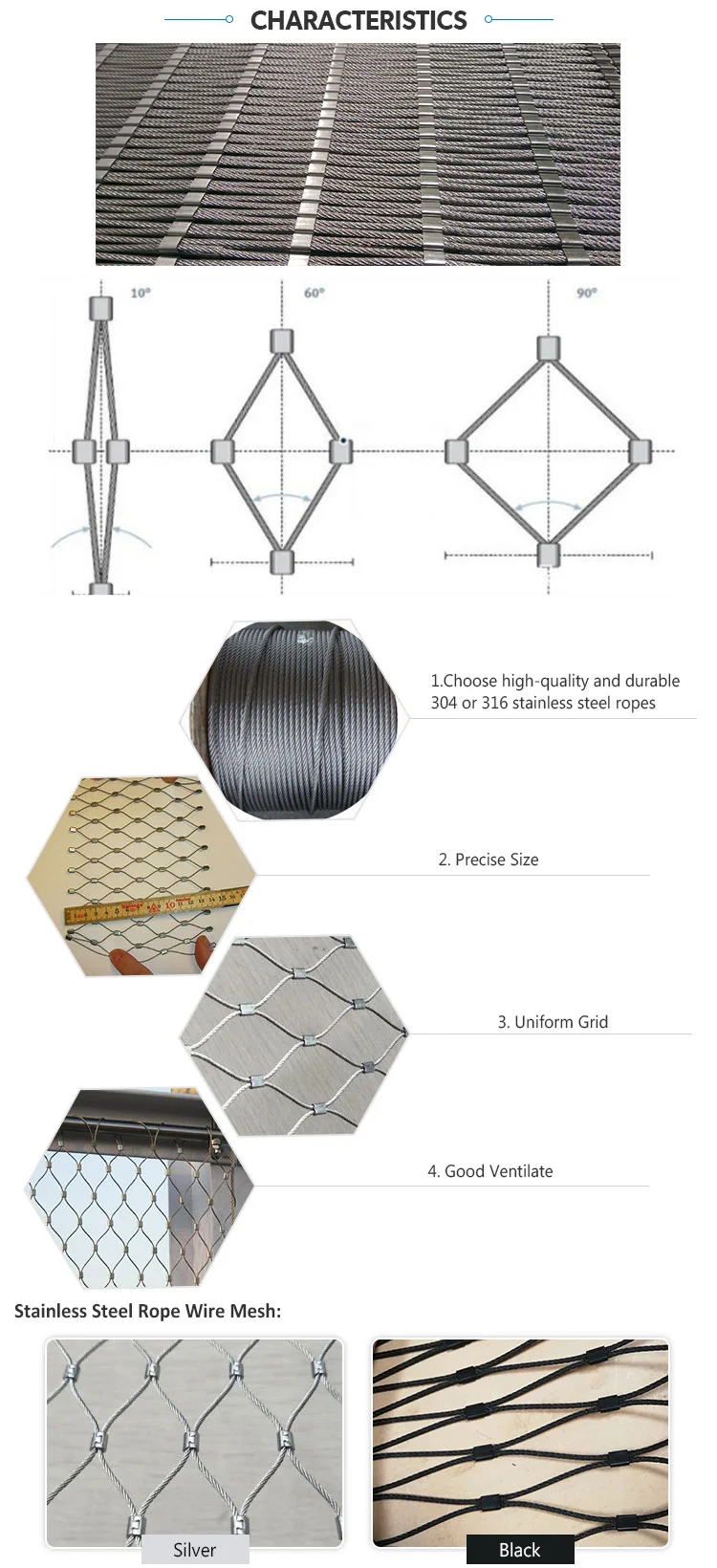 Manufacturer Custom Architectural Stainless Steel Woven Wire Rope Mesh ...