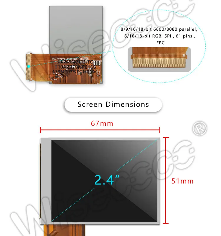2.4 Inch 240*320 Fpc 61 Pin Small Replacement Ips Oled Amoled Display ...