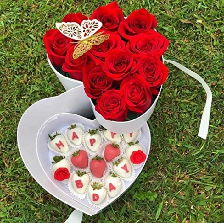 Double Layers Heart Shape Flower Box With Clear Lid Rotating Drawer ...