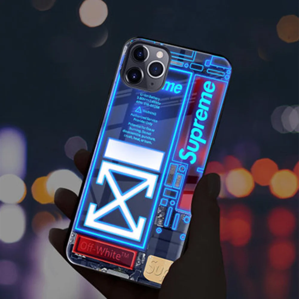 Led Luminous Night Glow Light Case For Iphone X Tempered Glass Phone ...