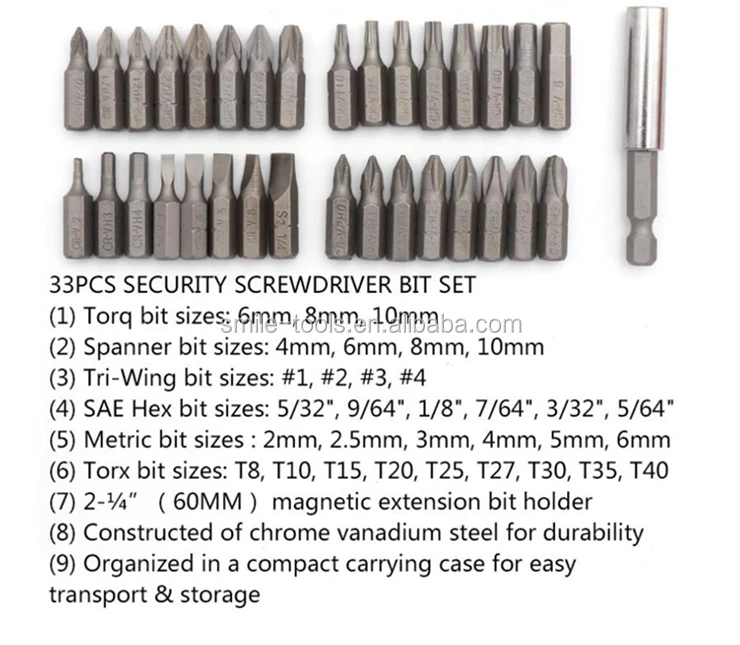 33 Pcs Screwdriver Tamper Proof Security Bits Set - Steel