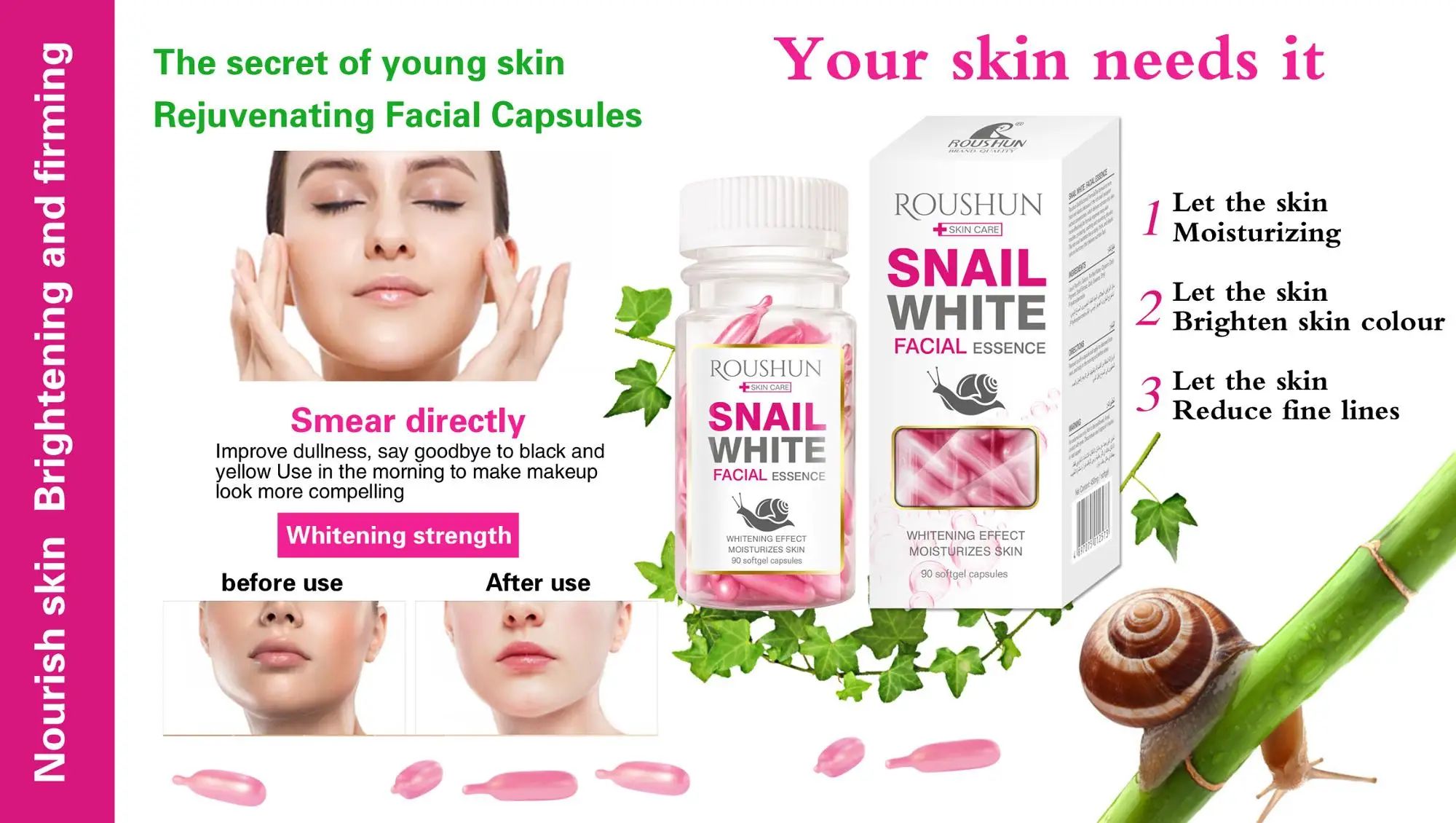 Roushun Face Oil Anti Aging Nourishing Serum Snail White Serum For Face ...