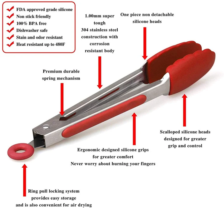 Custom Logo Private Labels Stainless Steel Silicone Kitchen Food Tongs ...