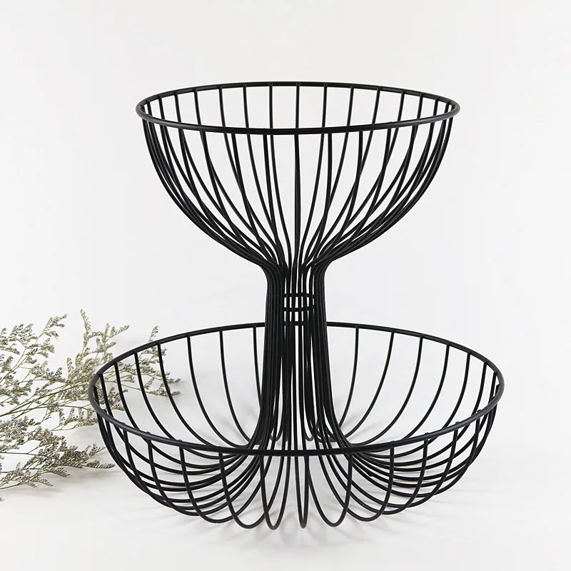 Modern High Quality Black Metal Wire 2 Tier Metal Fruit Basket For ...