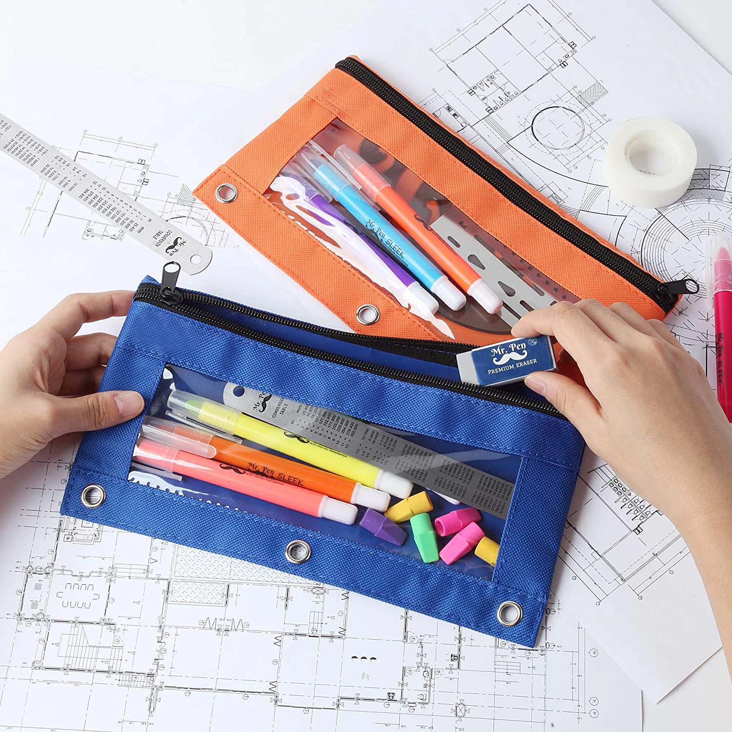 3pcs Grommet Promotional Pvc Clear Transparent School Pencil Pouch ...