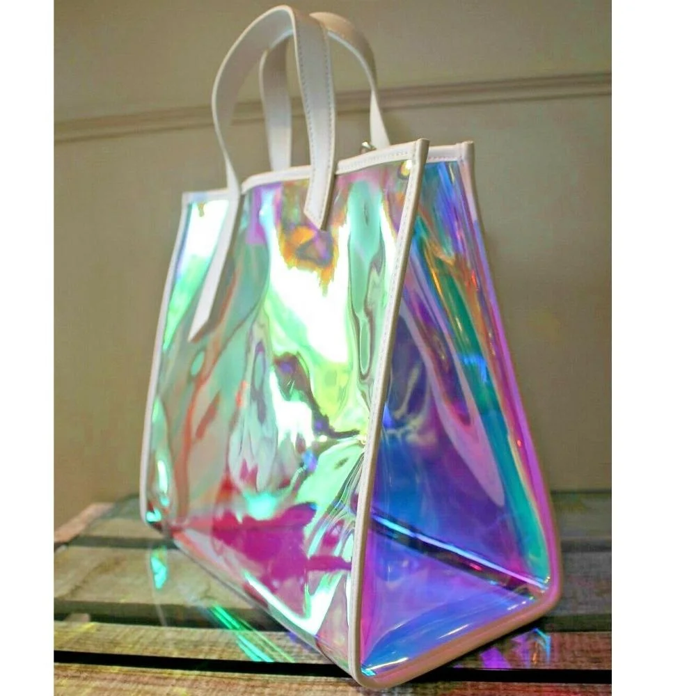 Ladies Iridescent Pvc Holographic Handbag Beach Shoulder Tote Shopping ...