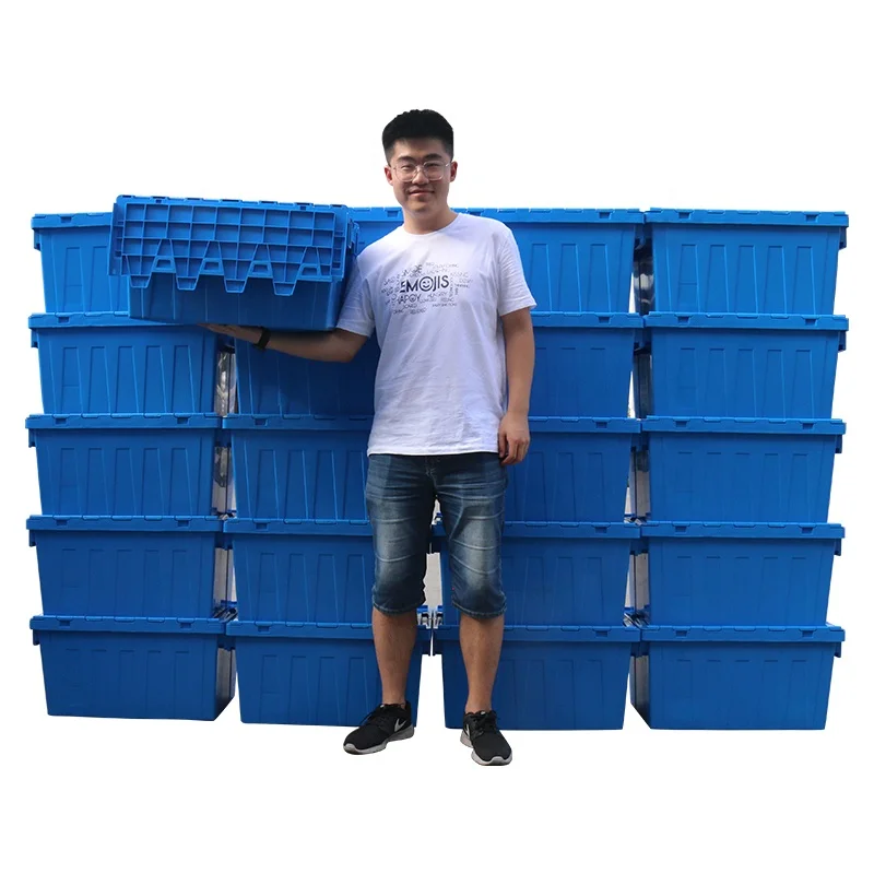 Hinged Lid Plastic Stackable And Nestable Plastic Tote Moving Box For ...