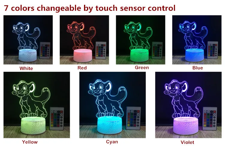 Cartoon Night Light The Lion King Simba Led 3d Light Color Changing ...