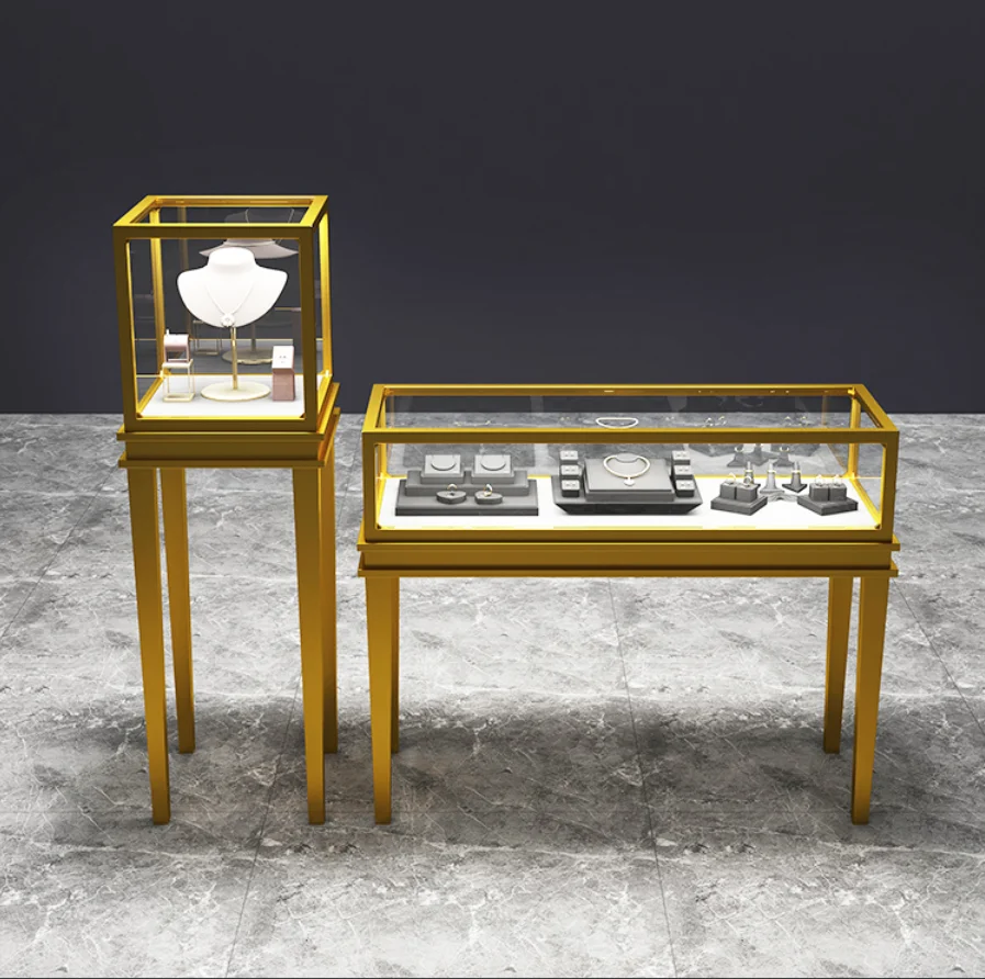 Large Modern Gold Black Glass Storage Showcase Free Standing Jewelry ...