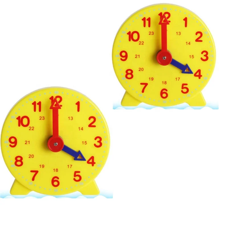 Students Learning Plastic Clock Time Gear 10cm Yellow Clock 24 Hour ...