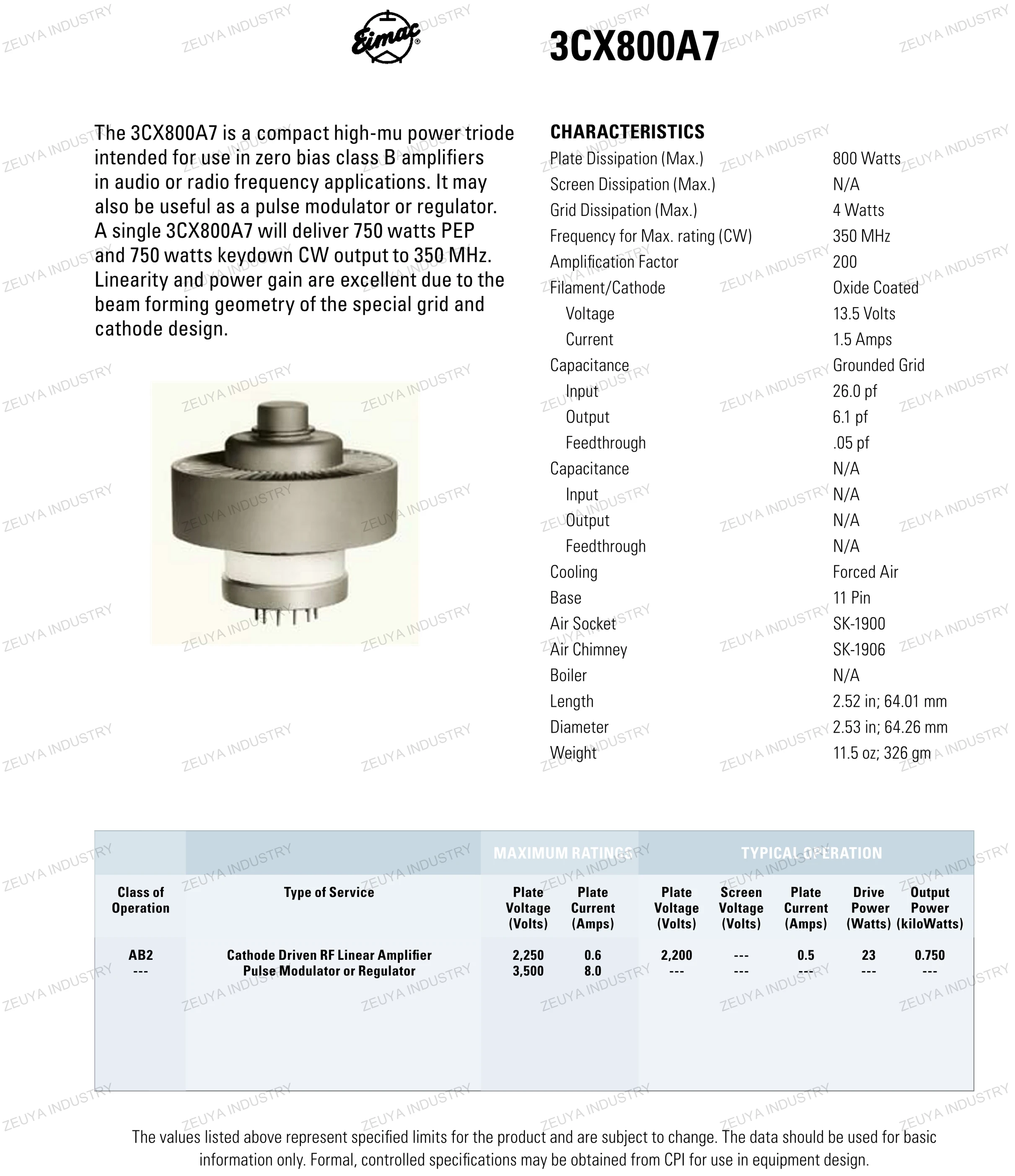 Amplifiers RF Oscillator Oscillation Tube Lamp Vacuum Tube 3CX800A7 ...