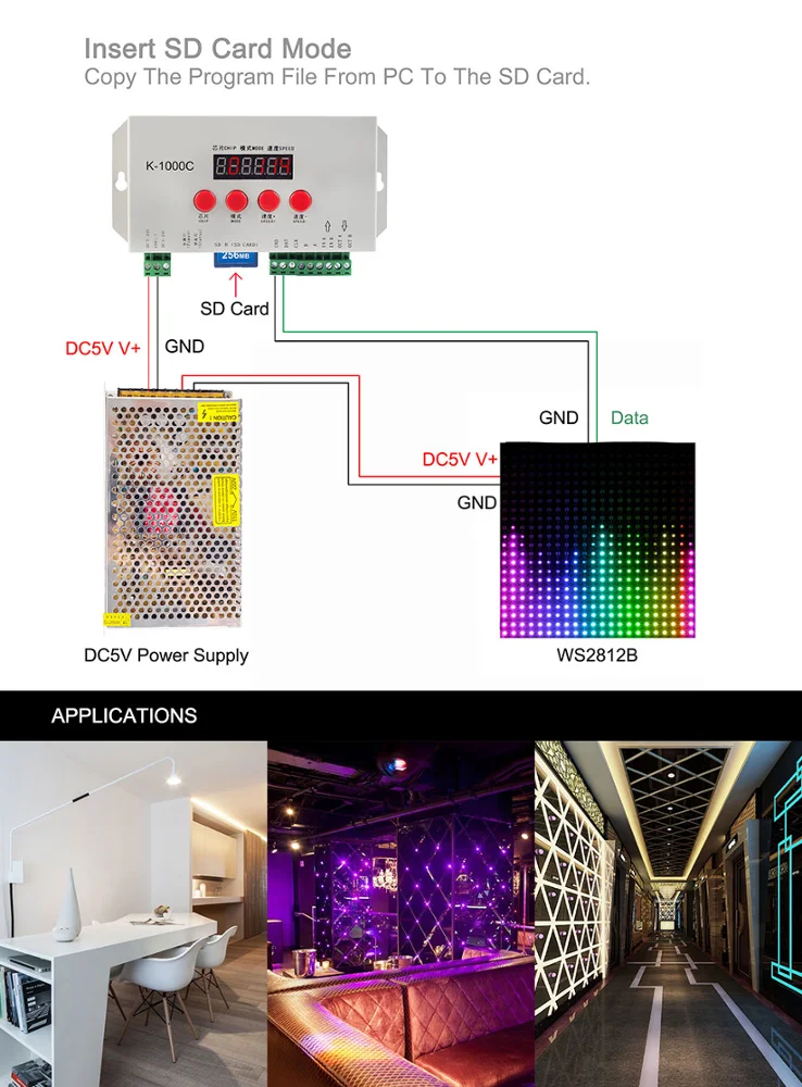DC5-24V Programmable LED Controller for up to 1500 Pixels