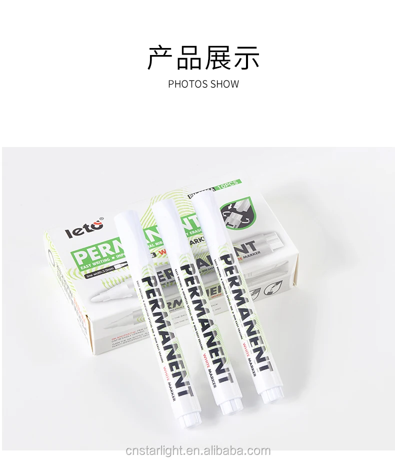 Leto White Permanent Marker Pen - Medium Point - Pack of 10