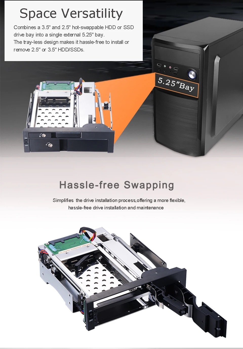 Unestech Aluminum 2.5+3.5"sata Tray-less Hard Drive Case Ssd Hdd Mobile ...