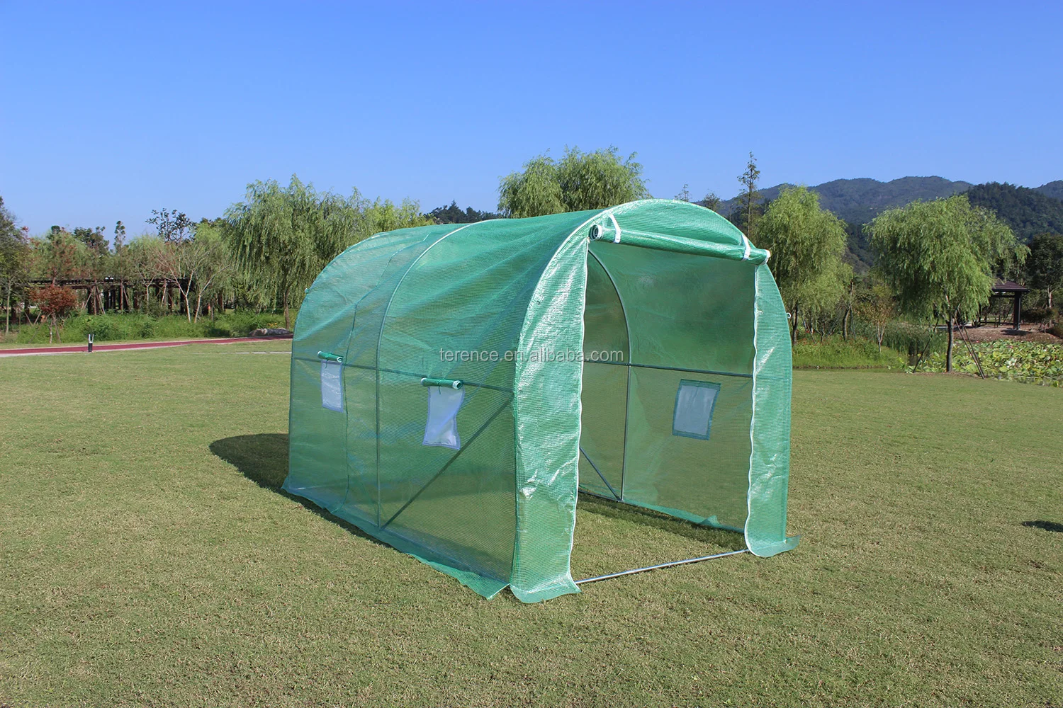 TLSP101 Green PE Mesh Fabric 140g/m2 Steel Tube Garden Polytunnel ...