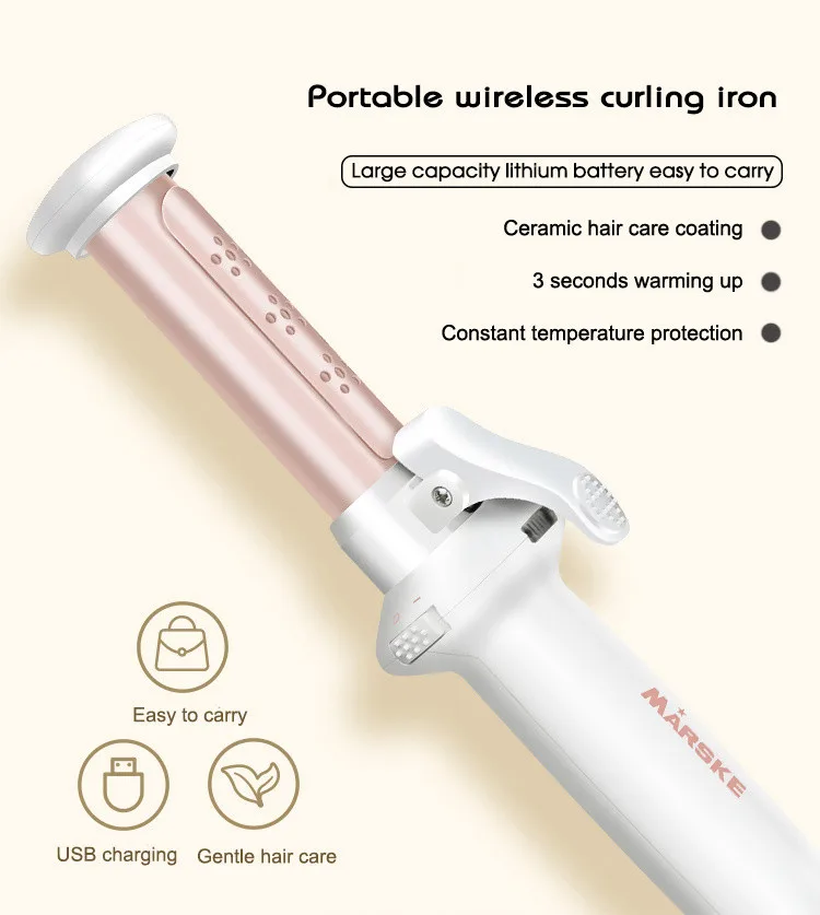 Marske Ceramic Coating Mini Rechargeable Hair Curling Iron
