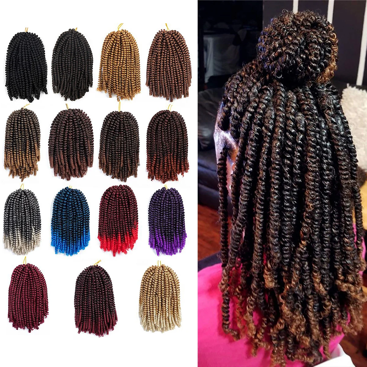 Spring Twist Crochet Hair 8 Inch Short Ombre Crochet Braids Synthetic ...