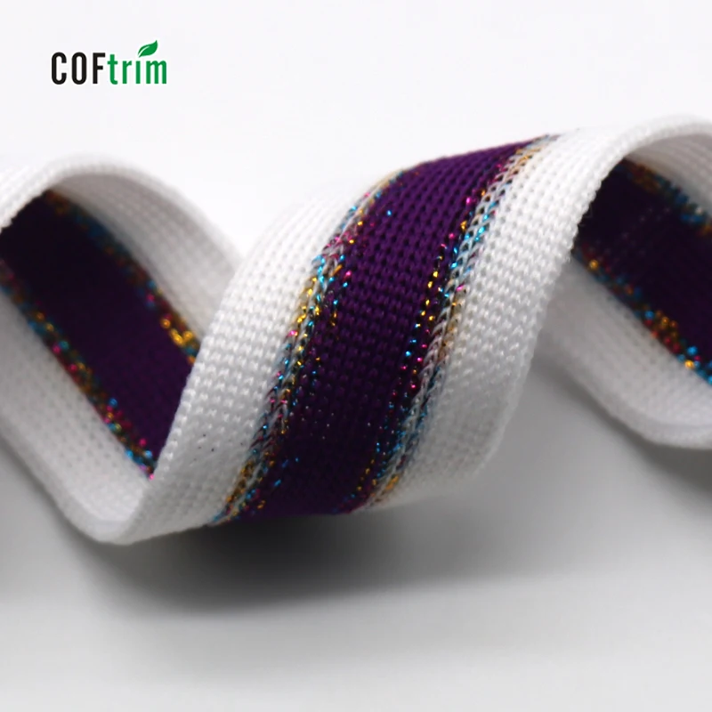 2.5cm Multicolor Knit Gold Lurex Webbing Band High Quality Polyester ...