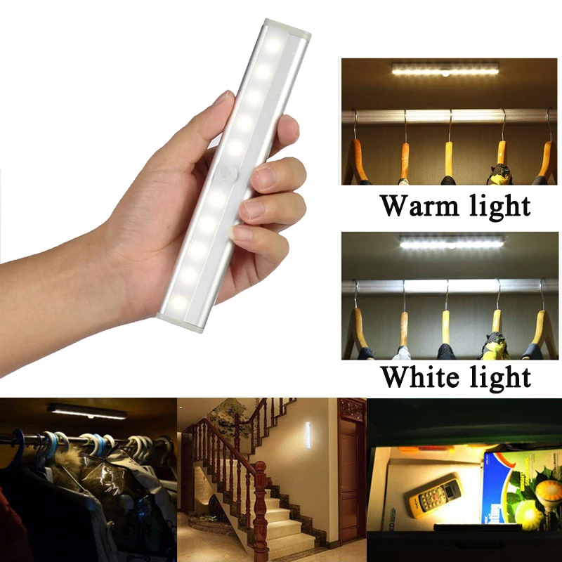 Pir Motion Sensor Under Cabinet Lights 10 Led Night Lamp Usb ...