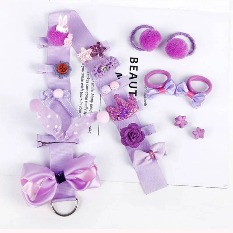 18-piece Set of Cute Elastic Hair Clips and Bow Accessories