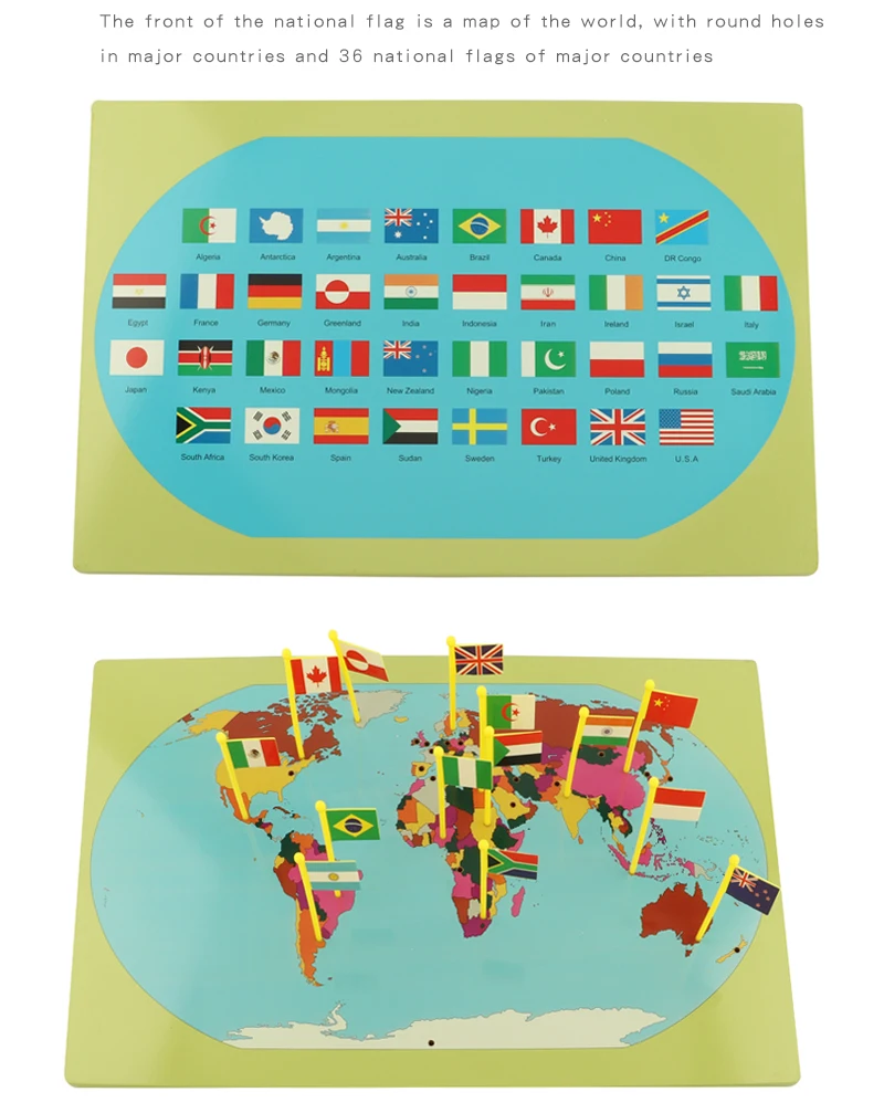 Ge037 Montessori Preschool Flags Of The World Map Recognize Geography ...