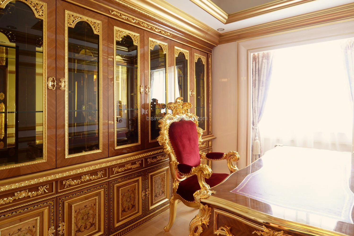 Luxury Rococo Style Study Room Furniture - 24K Gold Leaf