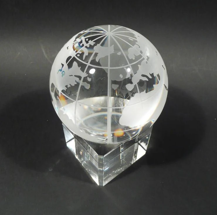 Crystal World Globe on Cube Base MH-Q0217 - Clear & Folk Art