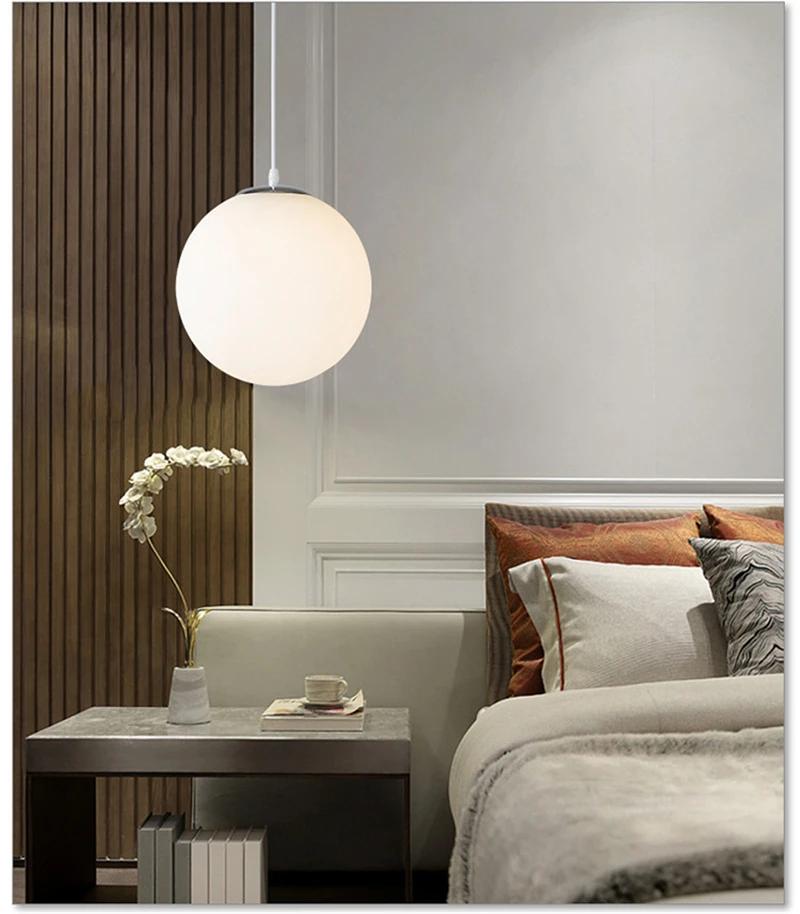 Modern White Glass Ball Pendant Lights - Minimalist & Bright