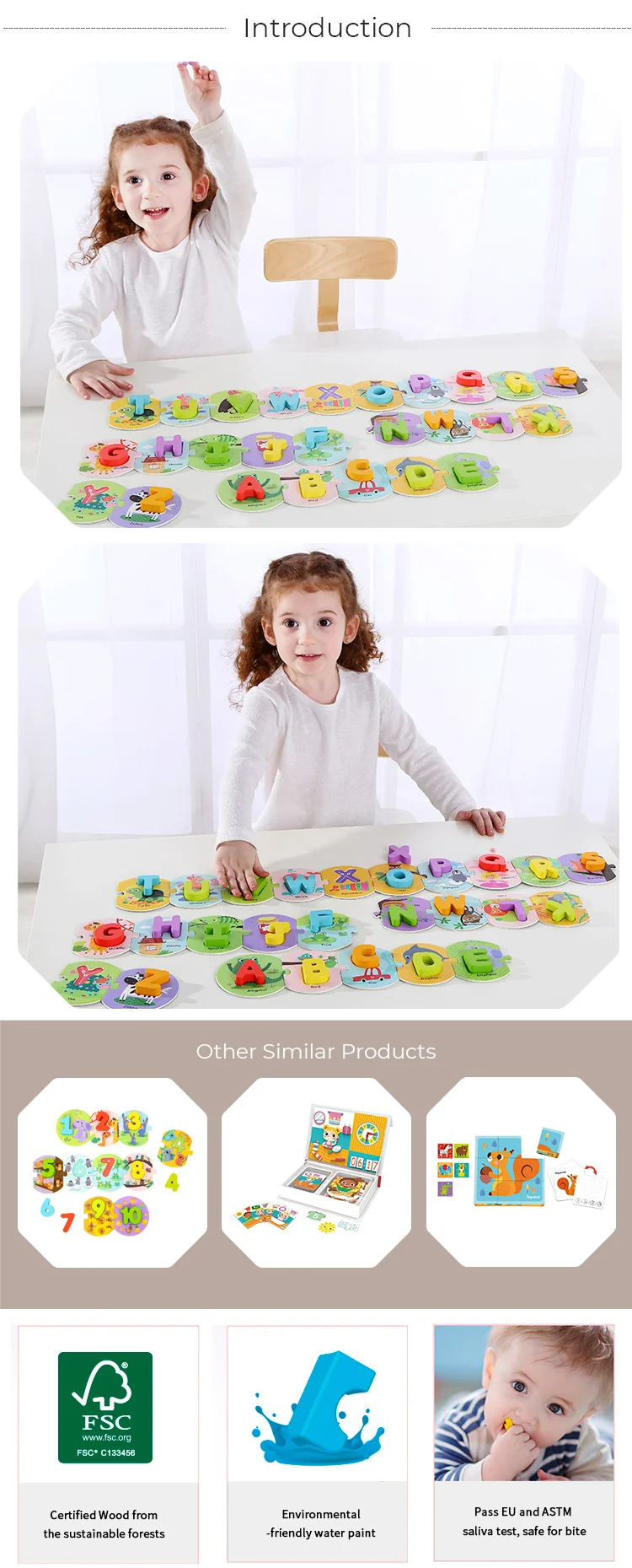 Wooden 3D Alphabet Puzzle Toy for Baby Kids 24m+ Learning