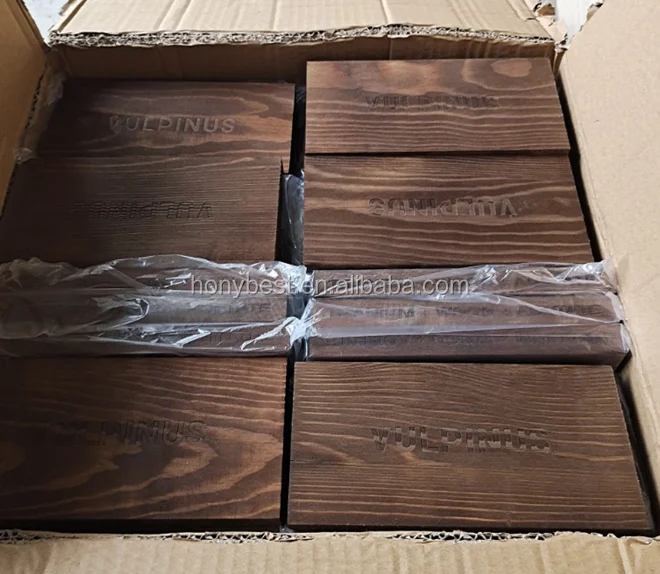 Customized Printing Black Logo Pine Wood Block Display Stand Wholesale