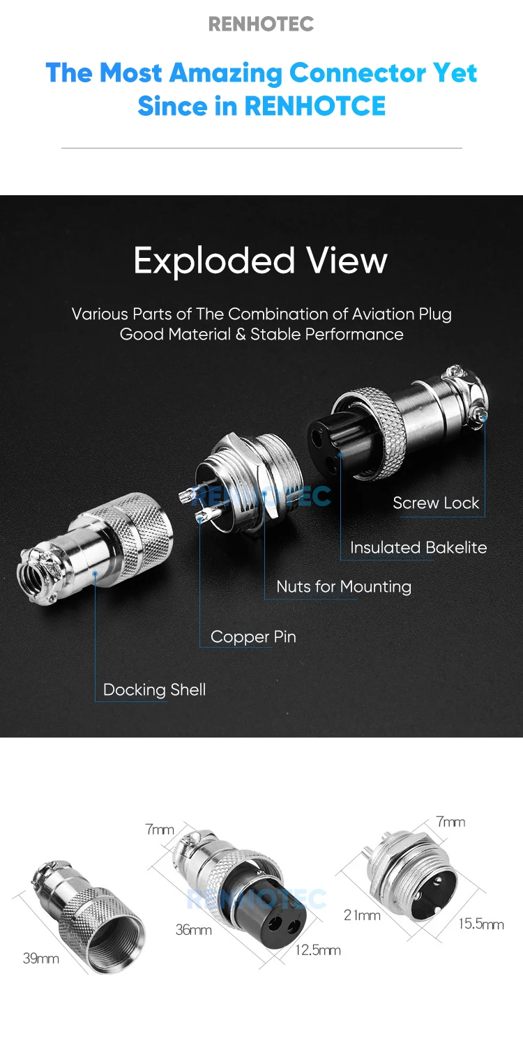 GX16-6 Pin Female Head Aviation Plug Connector Electrical Cable 2M