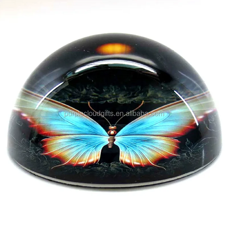 80mm Hemisphere Butterfly Crystal Glass Dome Paperweight For Home ...