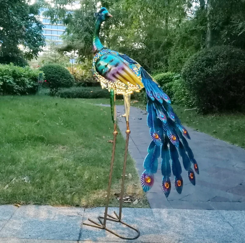 Ornamental Metal Peacock Sculpture Outdoor Decor Led Solar Light Garden Buy Solar Led Garden