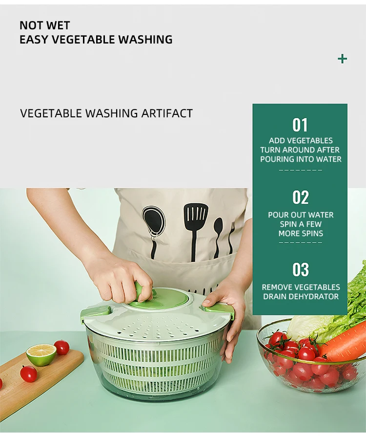 4l Capacity Salad Spinner Mixer Plastic Manual Vegetable Spinner Dryer ...