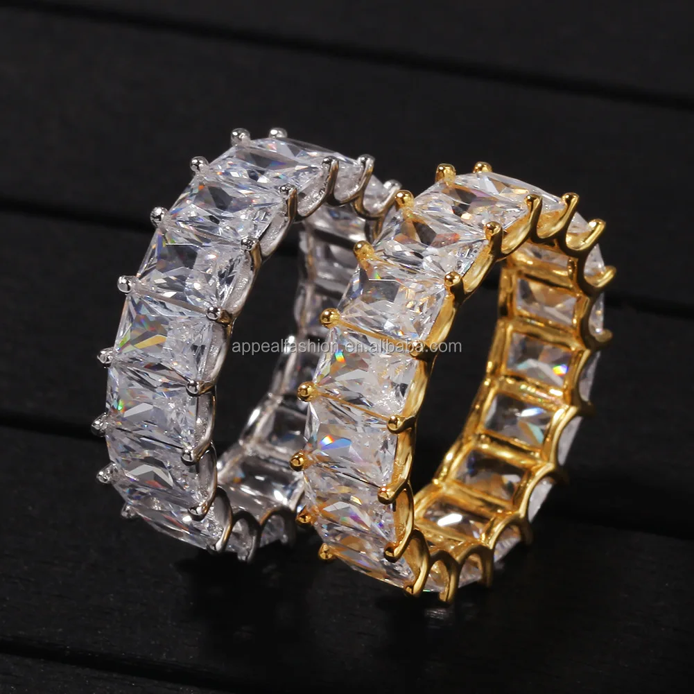 Baguette Ring 925 Sterling Silver CZ Diamond Cut Zirconia Hip Hop Ring ...