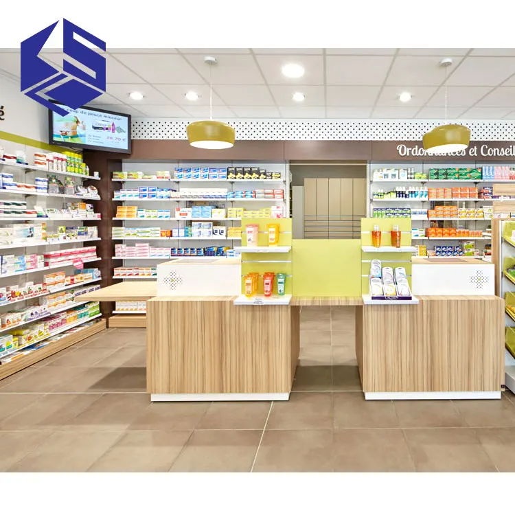 Inexpensive Medicine Display Shelf - Wooden Rack for Pharmacy