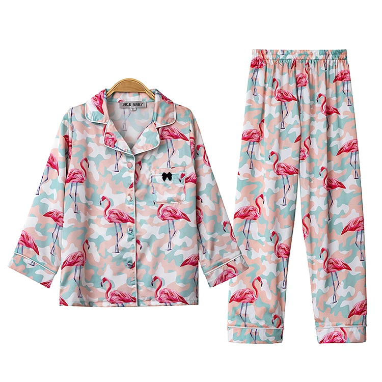 Family Homewear Silk Holiday 2 Piece Set Women Flamingo Pajamas Cute ...