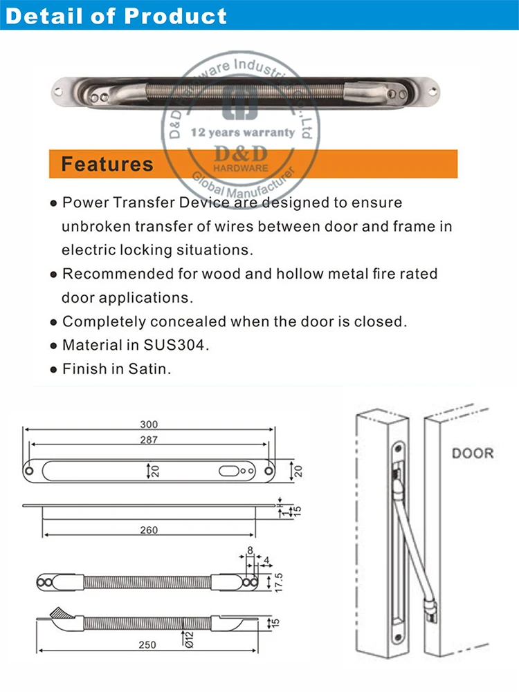 Electric Hinge - Concealed Power Transfer for Doors
