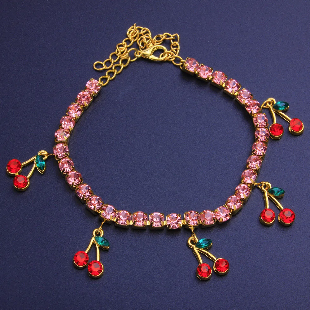 Fashion Crystal Cherry Anklet For Women Gold Color Sweet Fruit Foot ...