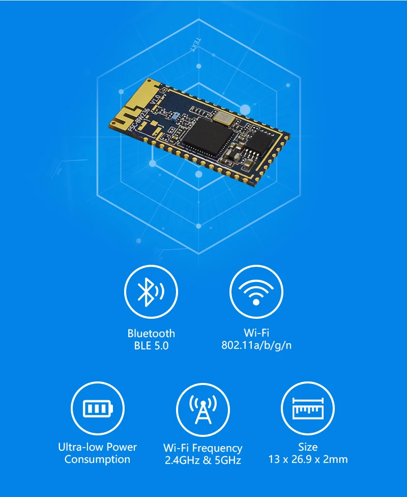 High Speed Wireless Uart Spi I2c Ble 5.0 Dual Band 802.11 A/b/g/n 2.4g & 5g Wifi Module - Buy ...