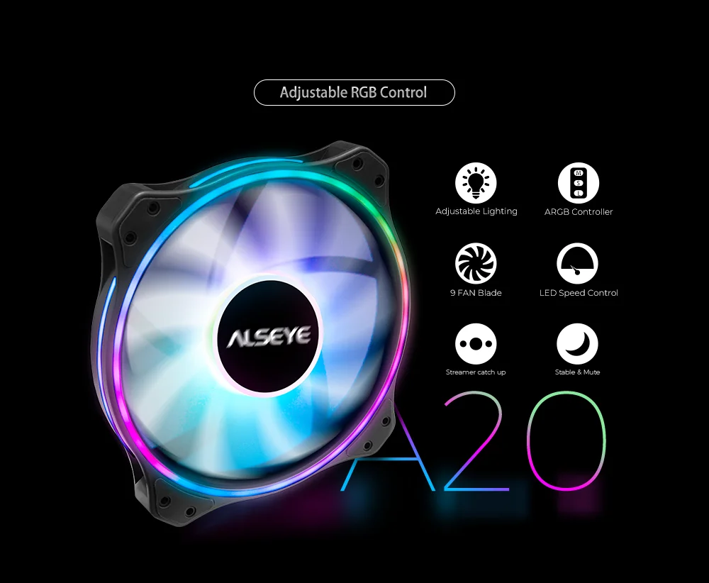 ALSEYE Auro 200mm ARGB LED Case Cooling Fan with Molex Connector