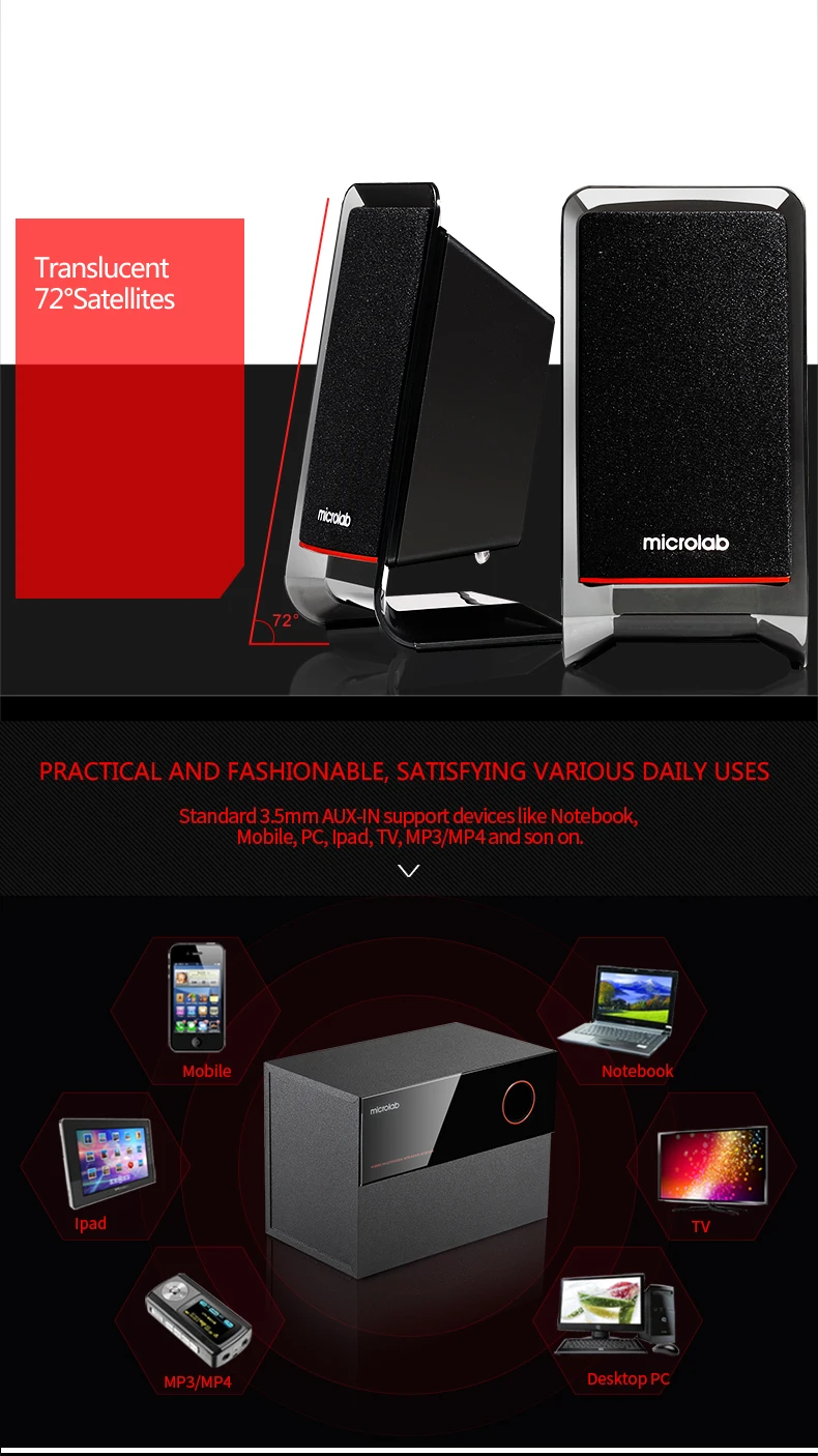 Microlab M200 Powerful 2.1 Speaker System With Wireless Music Streaming ...