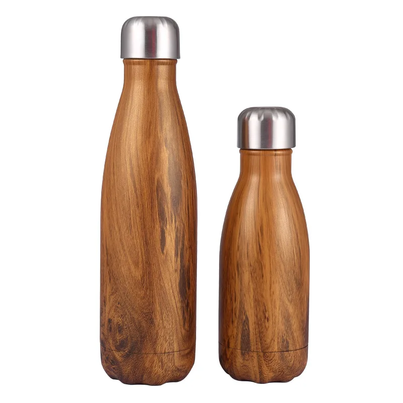 500ml Custom Cola Shaped Double Wall Wood Grain Stainless Steel Thermal ...