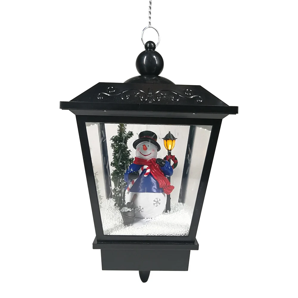 Black Large Christmas Lamp - Double Lanterns with Snow