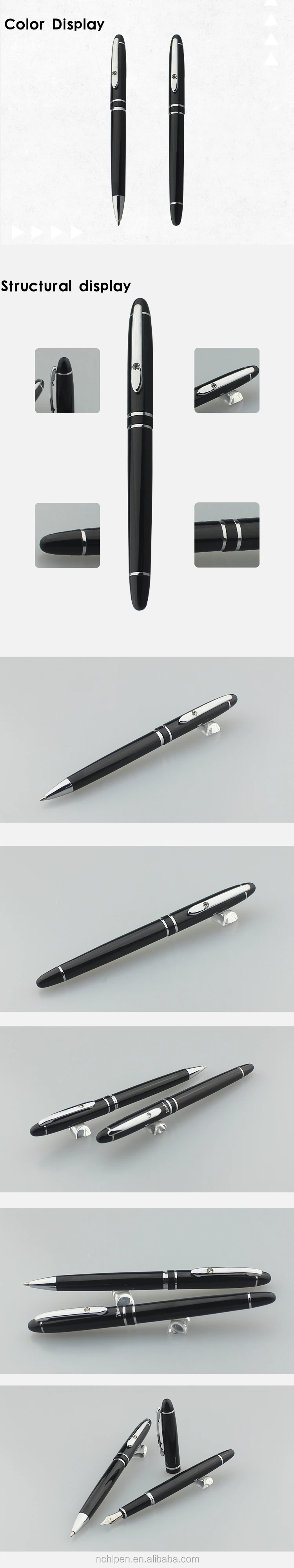 Valin High Quality Black Metal Fountain Pen with Crystal Clip