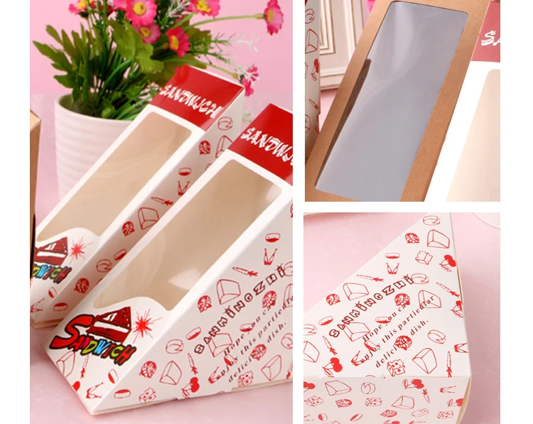 Custom Design Kraft Paper Wedge Shaped Sandwich Box With Window - Buy ...