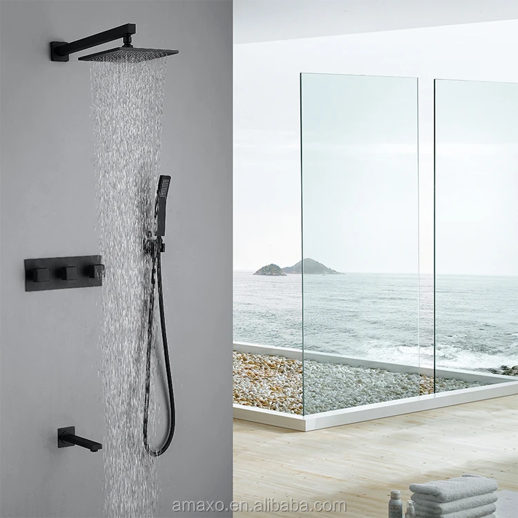 Amaxo High Pressure Concealed Rain Shower Faucet 12 Inch Brass Rainfall ...