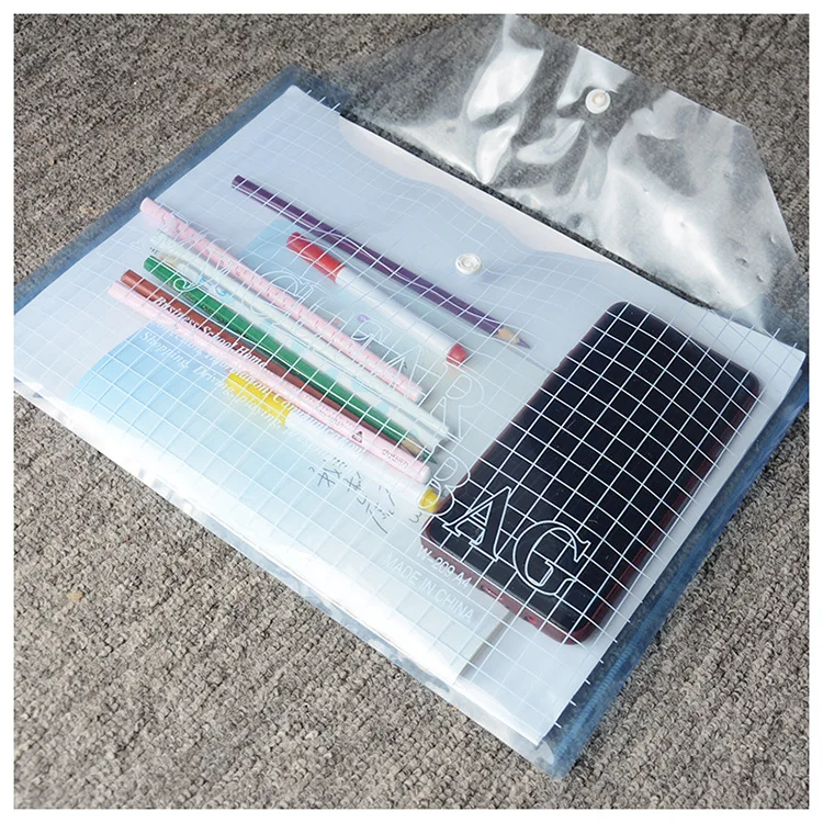 Custom Printed A4 Transparent File Bag Envelope Bag Grid Snap Button ...