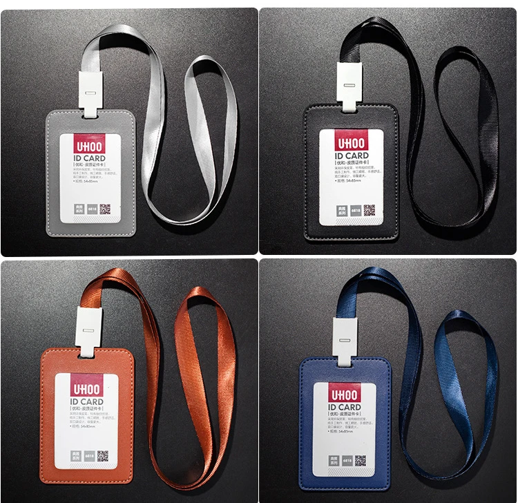 Fashion Id Badge Lanyard Leather Badge Holder Multiple Id Card Holder ...