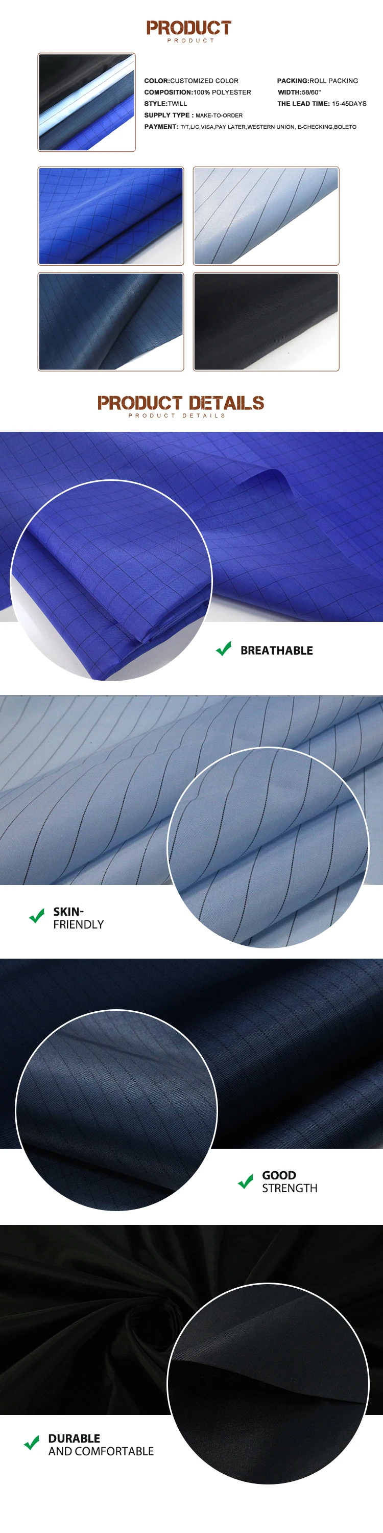 JHDTEX China Designer Polyester 210t Taffeta Polyester Fabrics Lining ...